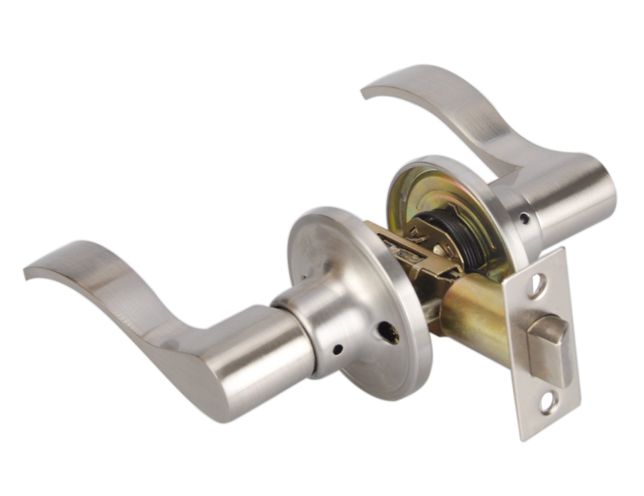 Snapklik.com : Hall/Closet Lever Handle Lock Brushed Nickel Finish ...