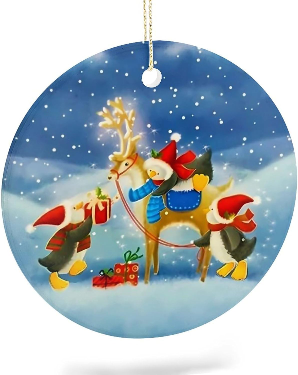 Amazon.com: Penguin and Reindeer Christmas Round Acrylic Ornaments ...