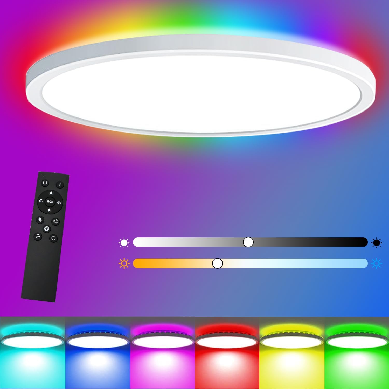 DIKHEE LED Flush Mount Ceiling Light, 12 inch RGB Ceiling Light with ...