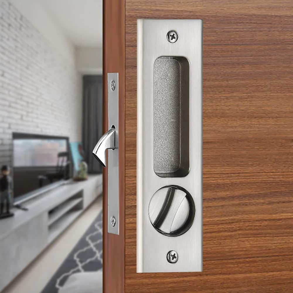 Victac Sliding Door Lock With Recessed Handle In Brushed Steel Finish ...