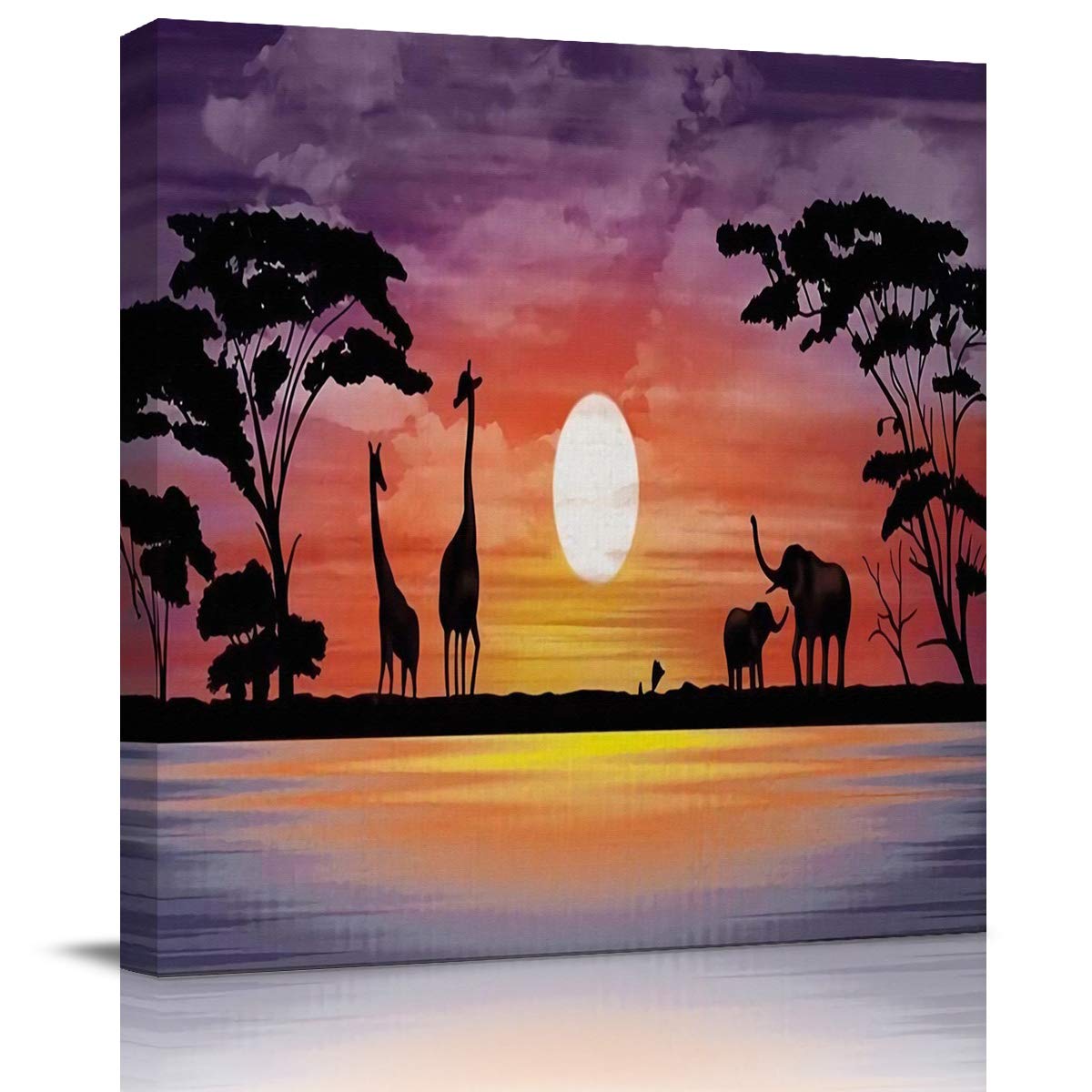 Elephant Silhouette Sunset Painting