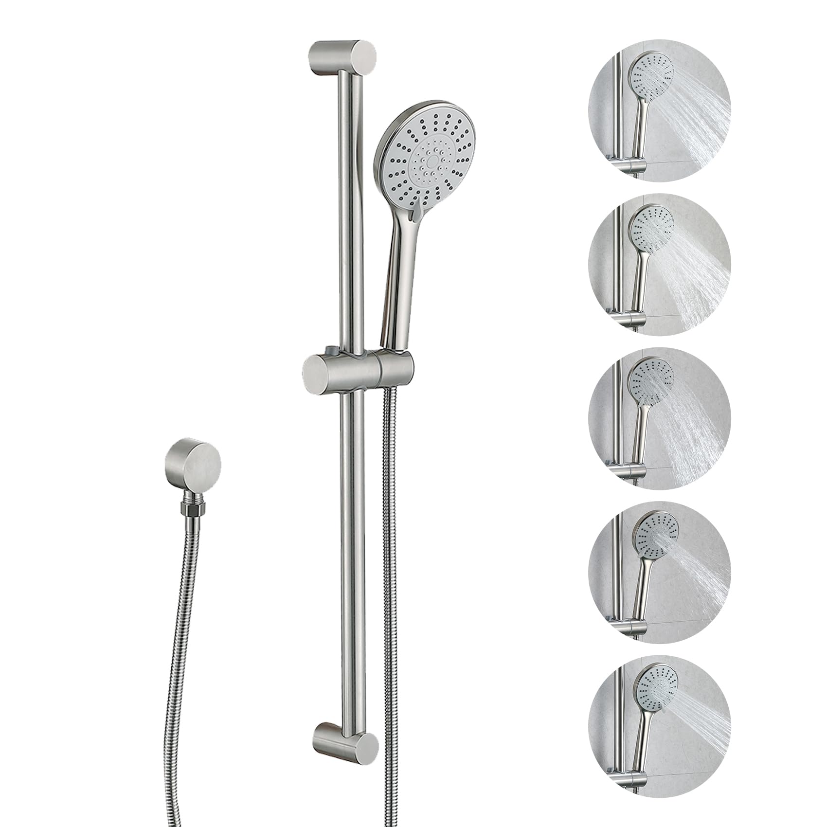 YUESIMATE Adjustable Shower Slide Bar with 5-Function Handheld Shower ...