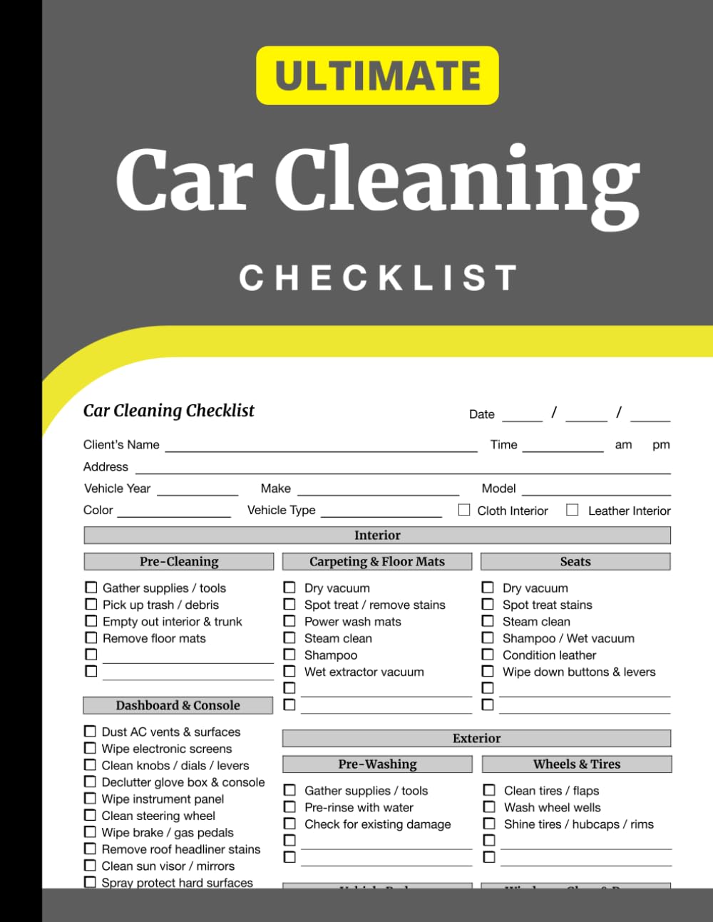 Ultimate Car Cleaning Checklist: Mobile Auto Detailing Log Book for ...