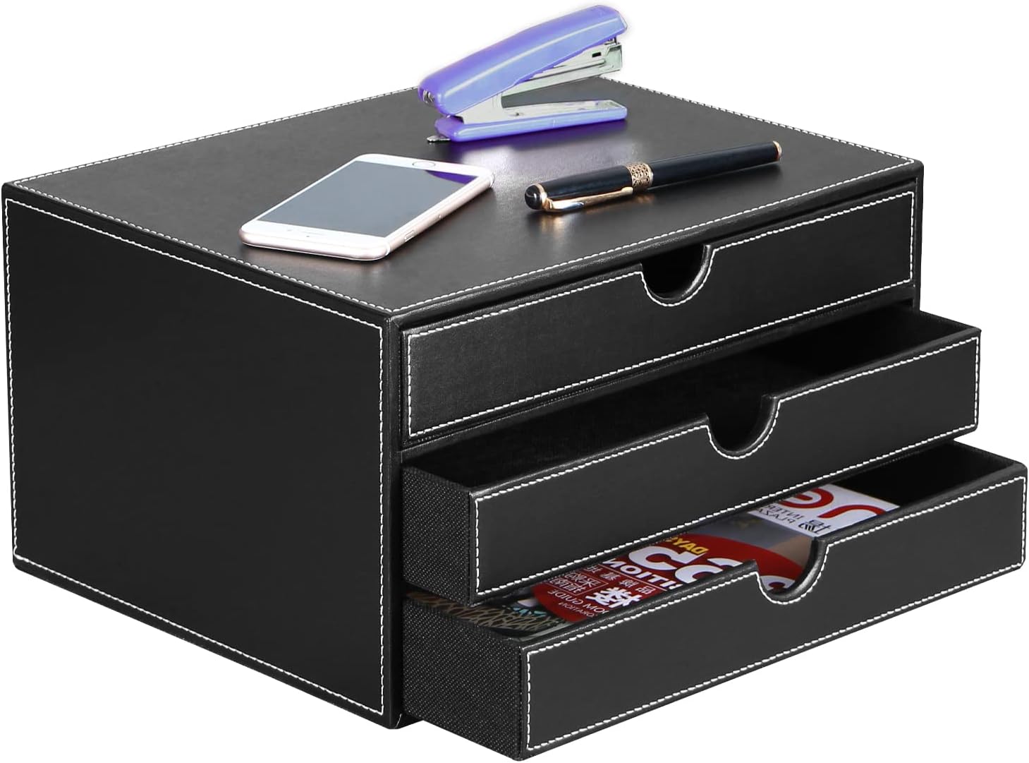 Amazon.com: PU Leather Document Organizer,3-Drawer File Cabinet ...