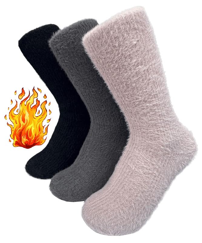 Buy Alexvyan 3 Pair Pink/Grey/Black Fur Socks Soft & Cozy Solid Fur ...