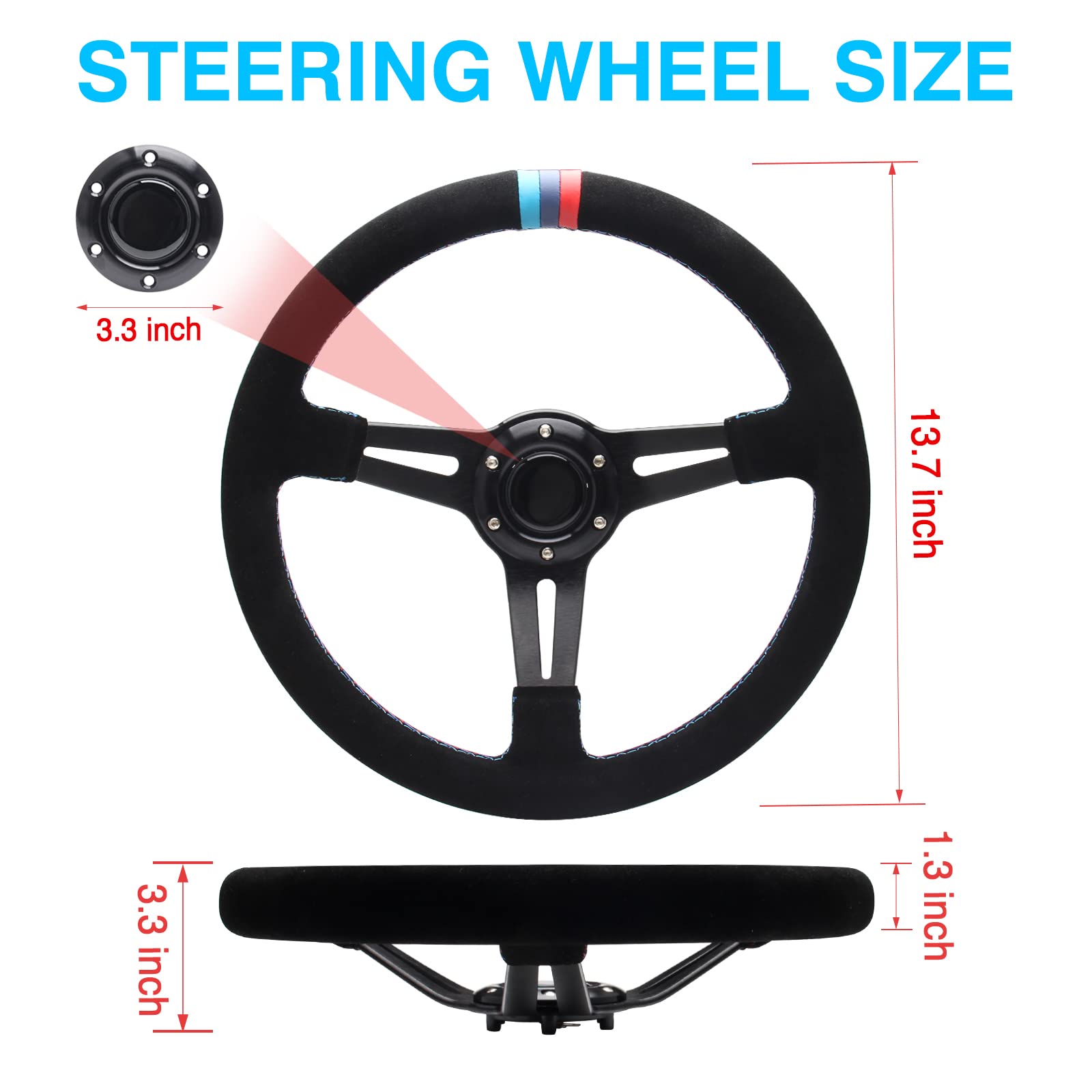 Snapklik.com : Somusen Universal Racing Steering Wheel Suede Deep Dish ...