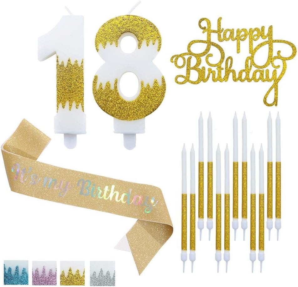 Amazon.com: Gold Number 18 Birthday Candles, Number 18 Candles,Cake ...