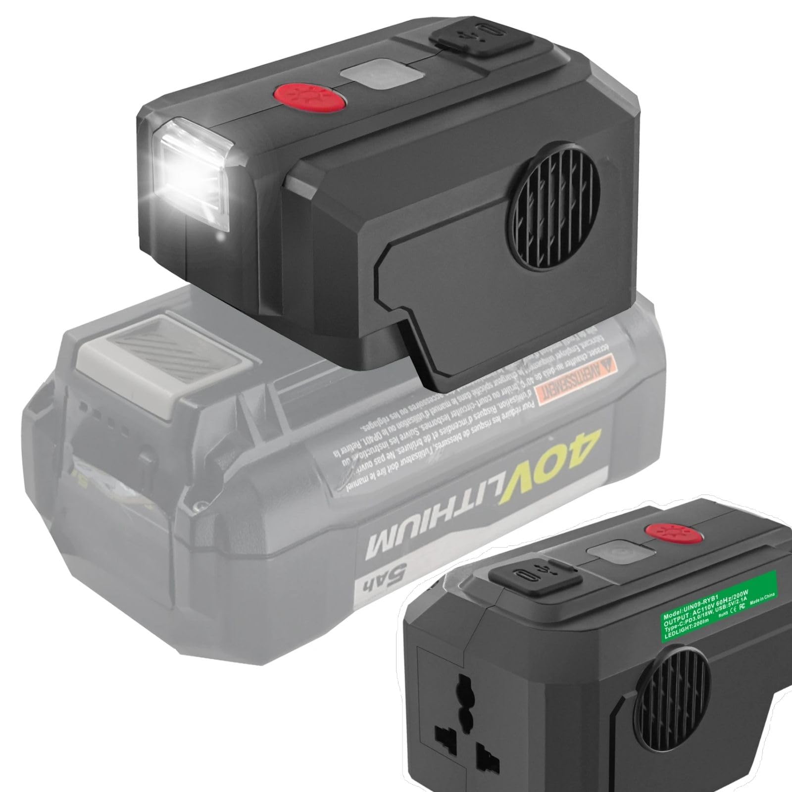 Amazon.com: for Ryobi 40V Battery Adapter 200W Power Inverter Generator ...