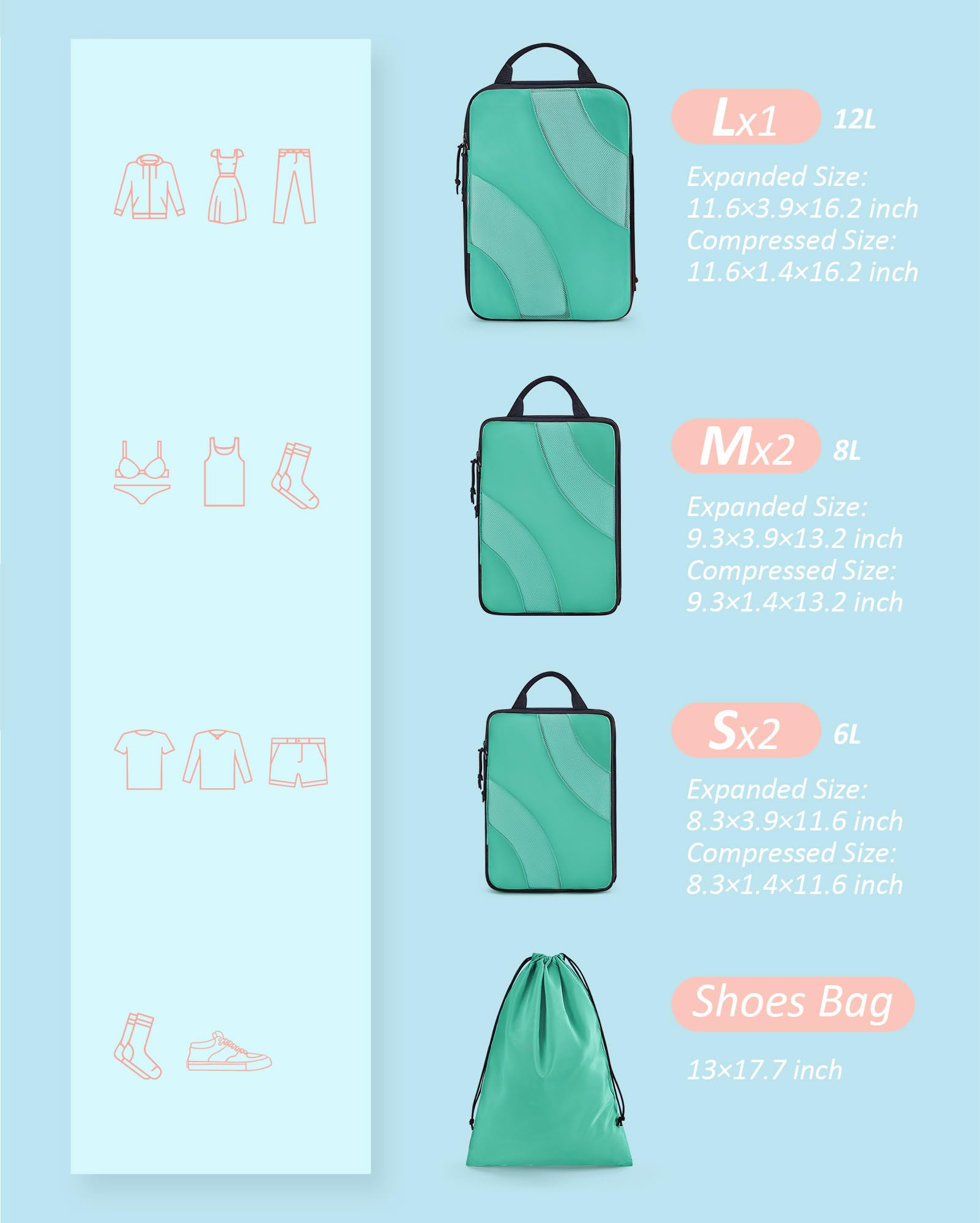 Snapklik.com : BAGSMART Compression Packing Cubes, 6 Set Travel Packing ...