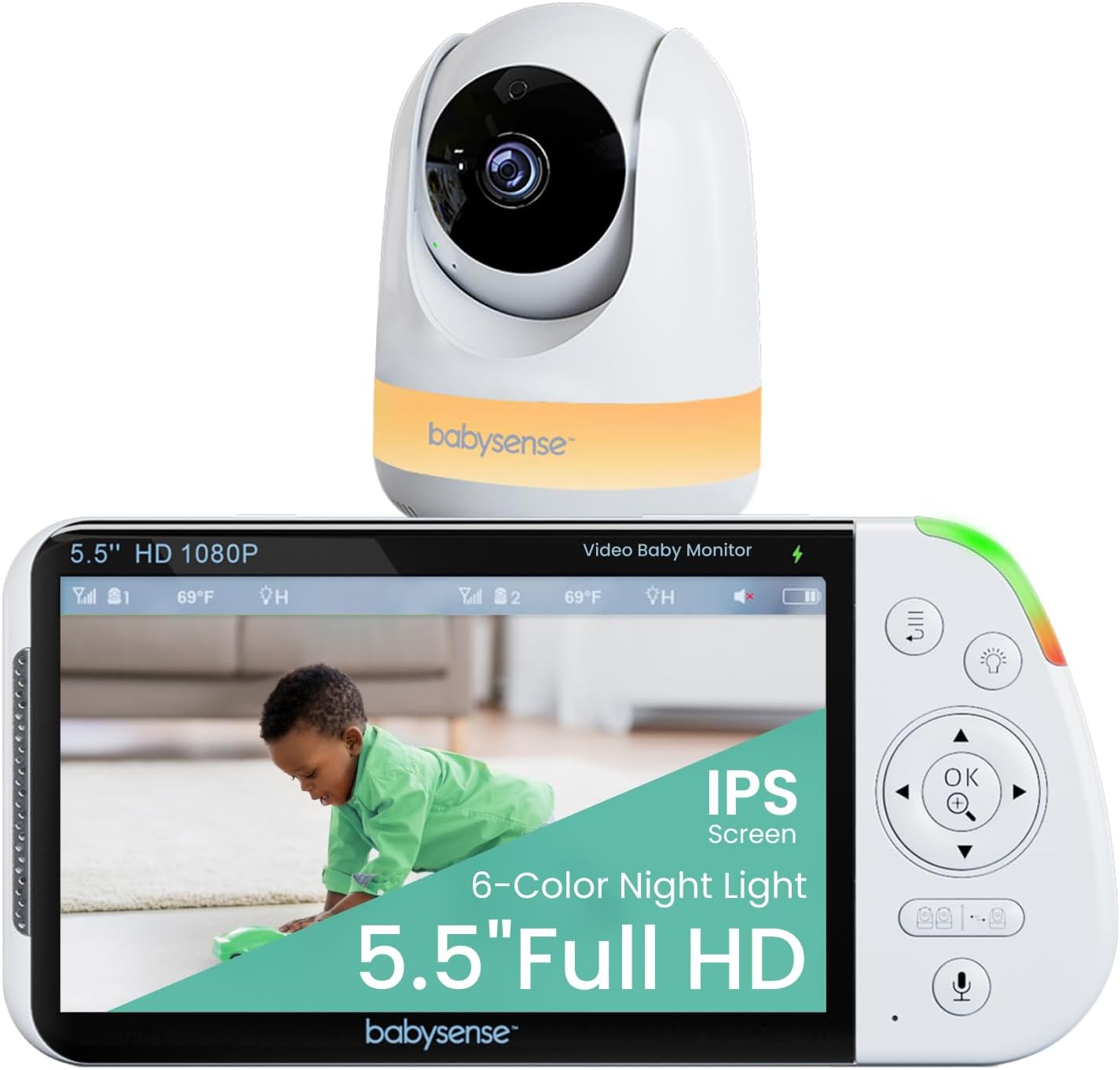 Amazon.com: Babysense 5.5” 1080p Full HD Split Screen Baby Monitor ...