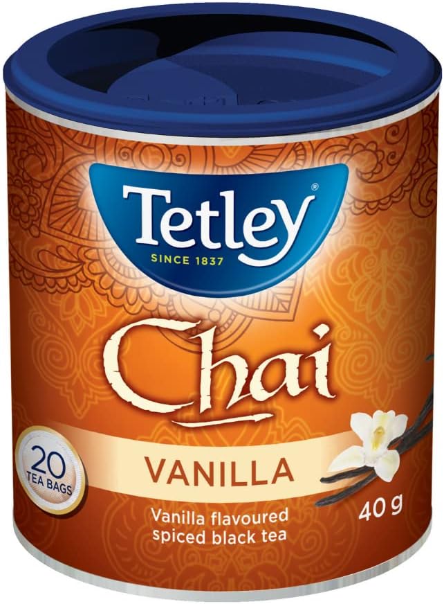 Tetley Chai Vanilla Tea, Black Tea - 20 Tea Bags, 40 Grams, Contains ...