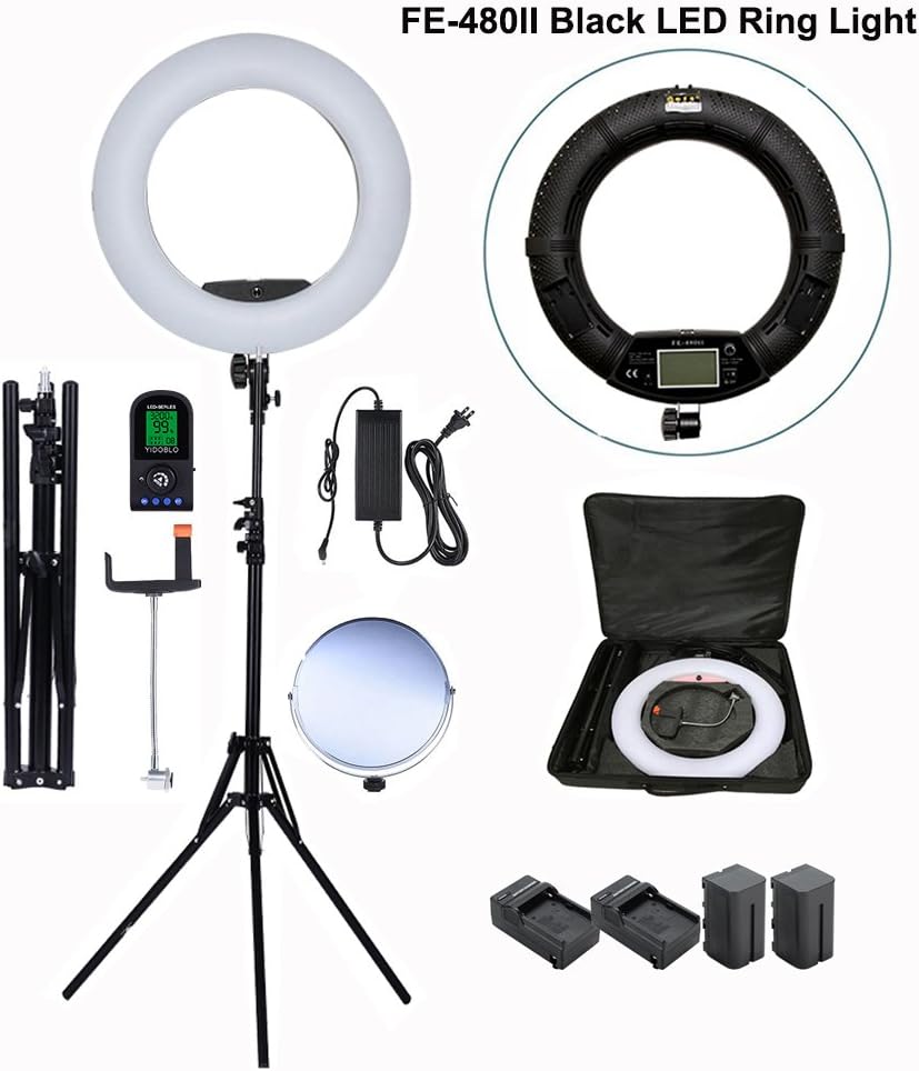 Amazon.com : Yidoblo 96W 18" LED Ring Light Kit FE-480II Black Photo Studio Video Portrait ...