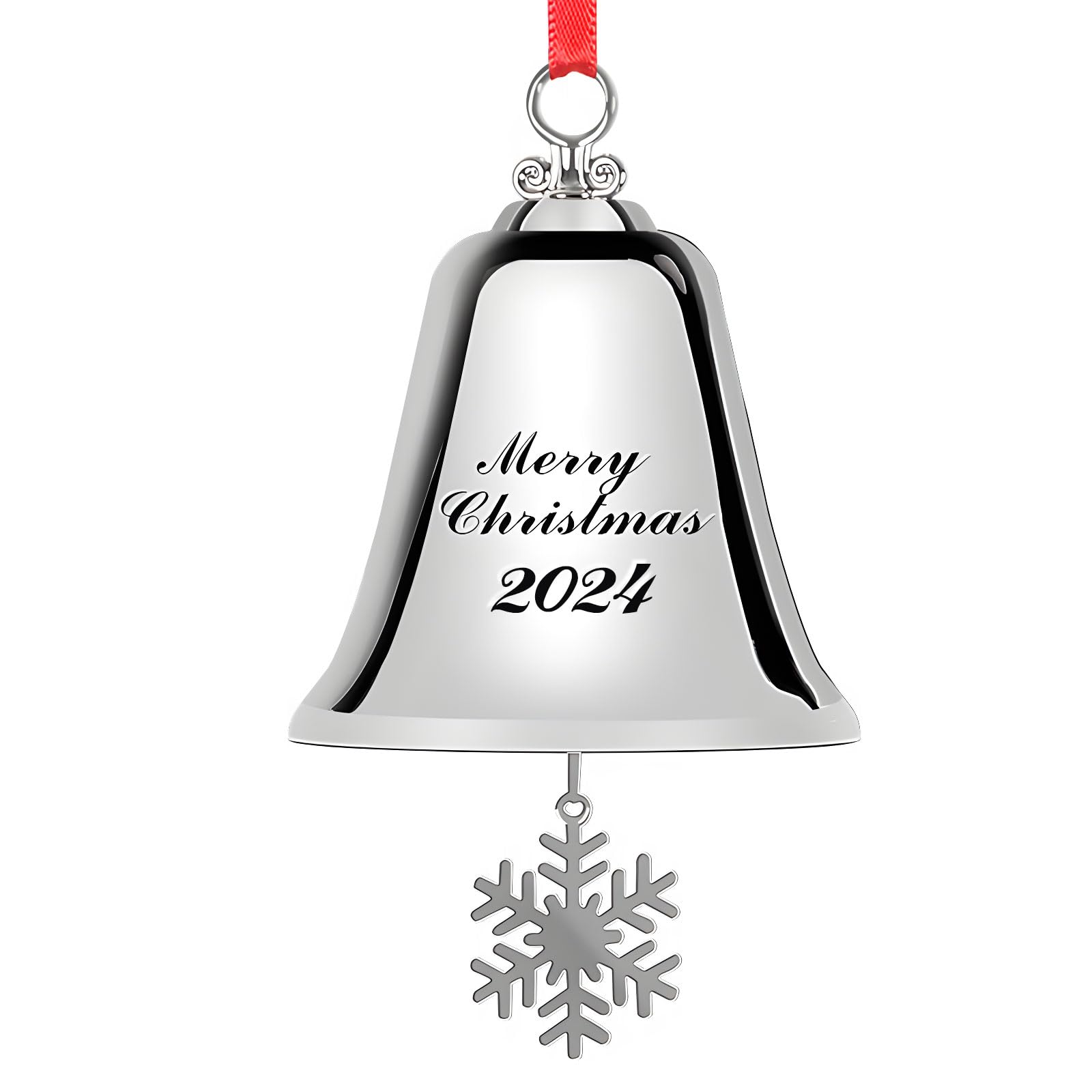 Amazon.com: Bell Ornaments with Snowflake and Xmas Tree Print, Silver ...