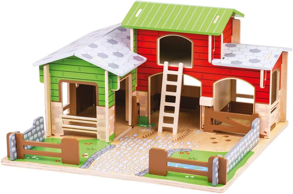 Amazon.com: Bigjigs Toys Wooden Cobblestone Farm with Working Gates, a ...