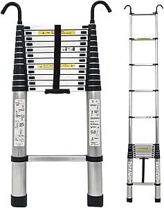 Folding Telescopic Ladder wtih Anti-Slip Feet & 2 Hook Portable ...