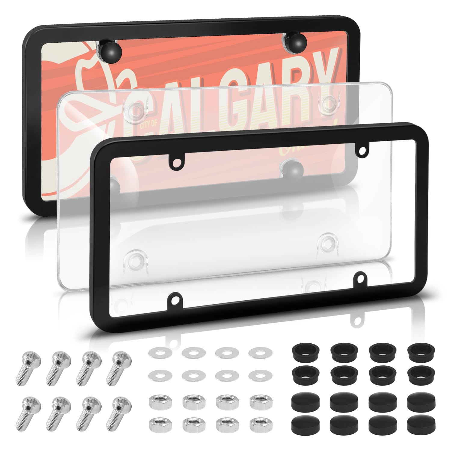2 Pack Black Car License Plate Frames HADEEONG Clear License Plate ...