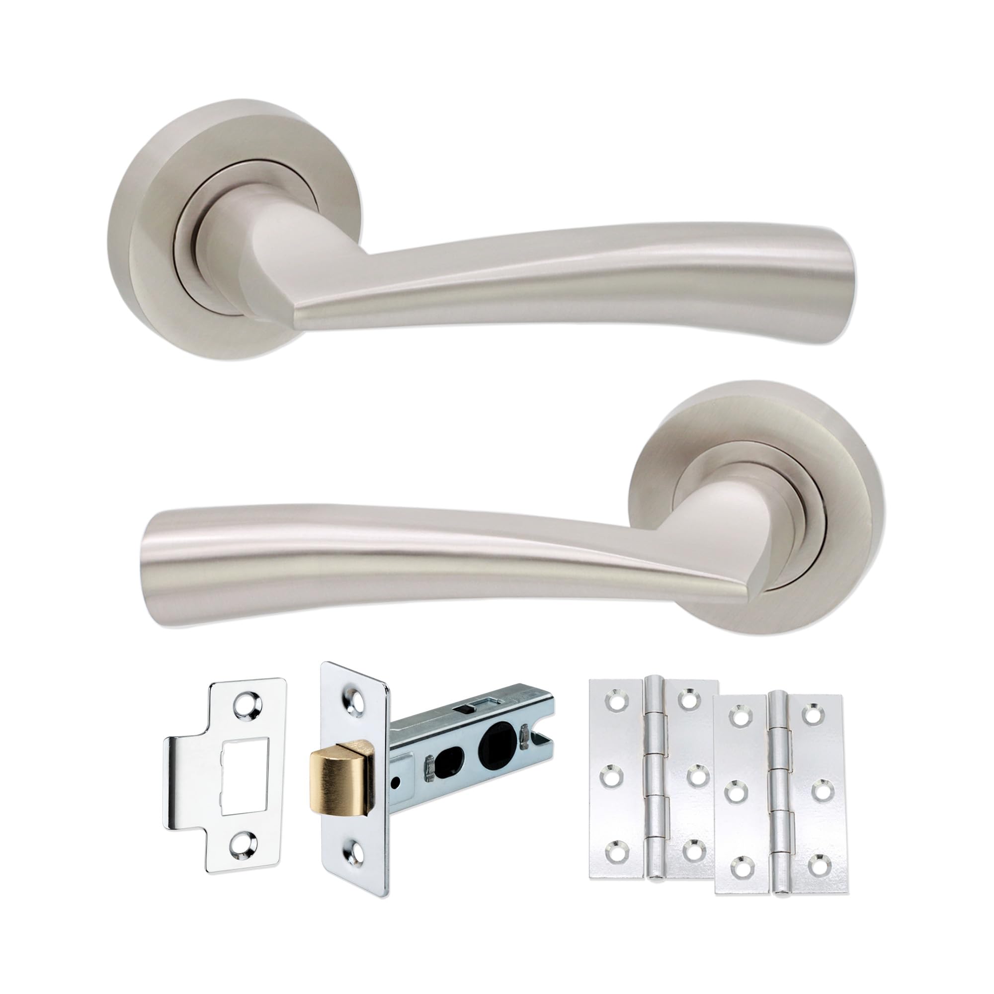 Infinity Decor Pair of Loyal Lever on Round Rose Satin Nickel Door Pull ...