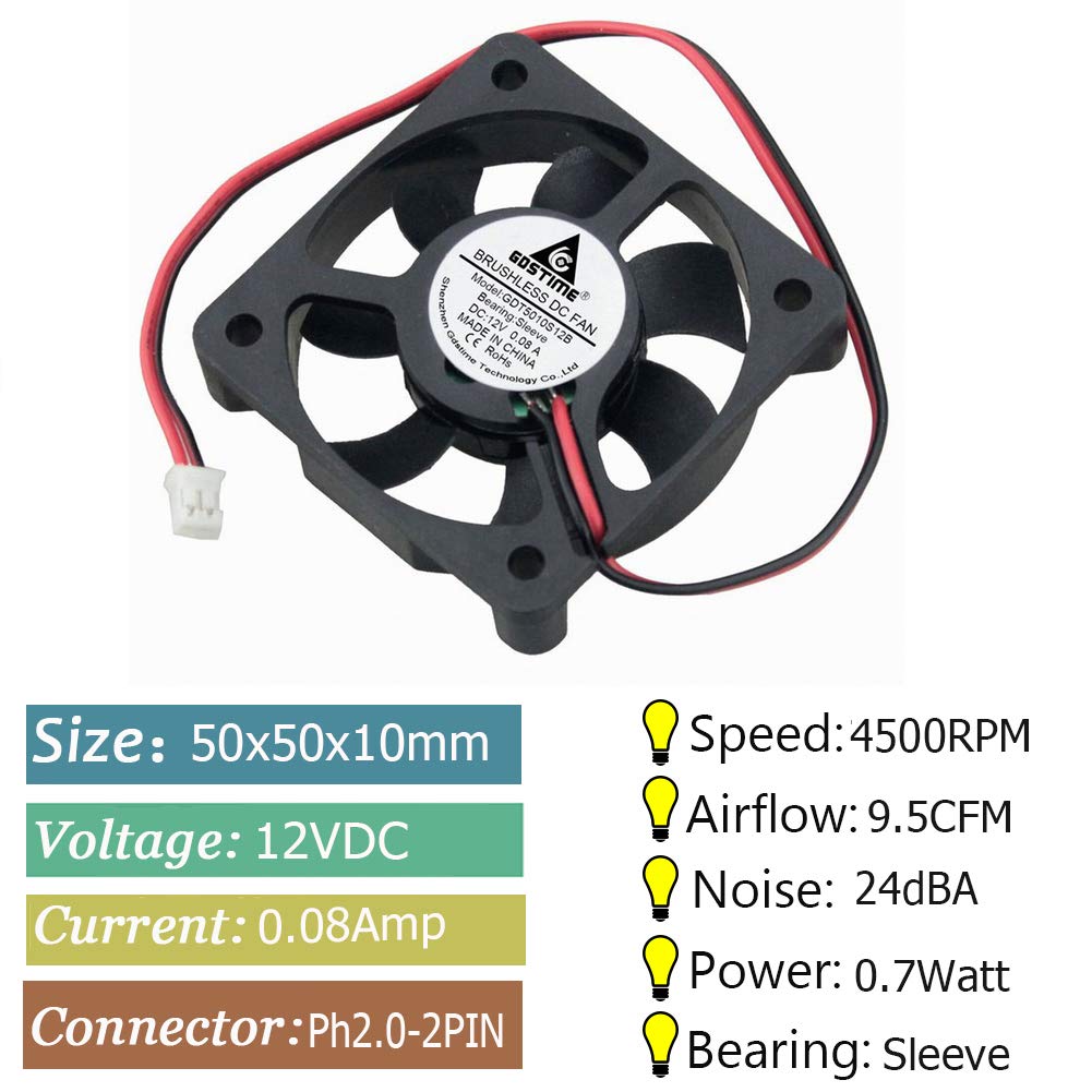 Snapklik.com : Gdstime 50x50x10mm 50mm 12v Dc Brushless Cooling Fan 2 Inch