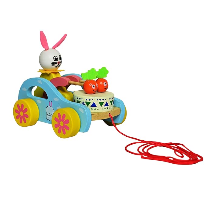 Buy Channapatna Toys Pull Along Musical Toy Wooden Bunny for 12 Months ...