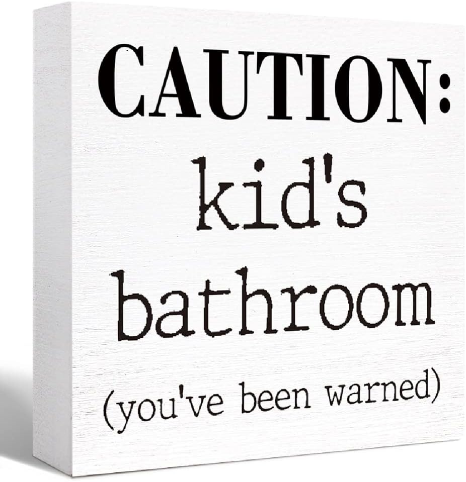 Amazon.com: Kids Bathroom Sign Wood Block,Funny Kid's Bathroom Caution ...