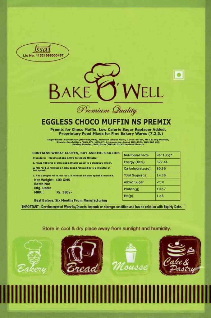 BakeO'Well Eggless Choco Muffin NS Premix | Low Carb Muffin Premix ...