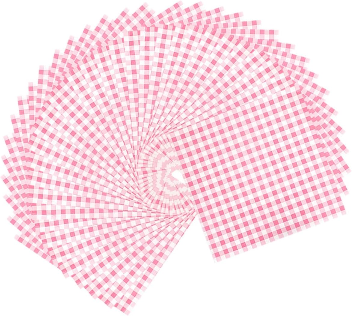 Amazon | KJHBV 100枚 なチェック柄マカロンサンドイッチプレート紙ベーキングオイル紙パンケーキ吸油耐油紙バーガー 耐油フライドポテト紙 バーベキューペーパー デリの包装紙 ...