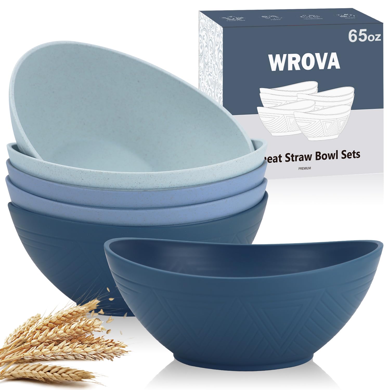 Amazon.com: Wrova 65oz Big Wheat Straw Bowls - Large Salad Bowls set of ...