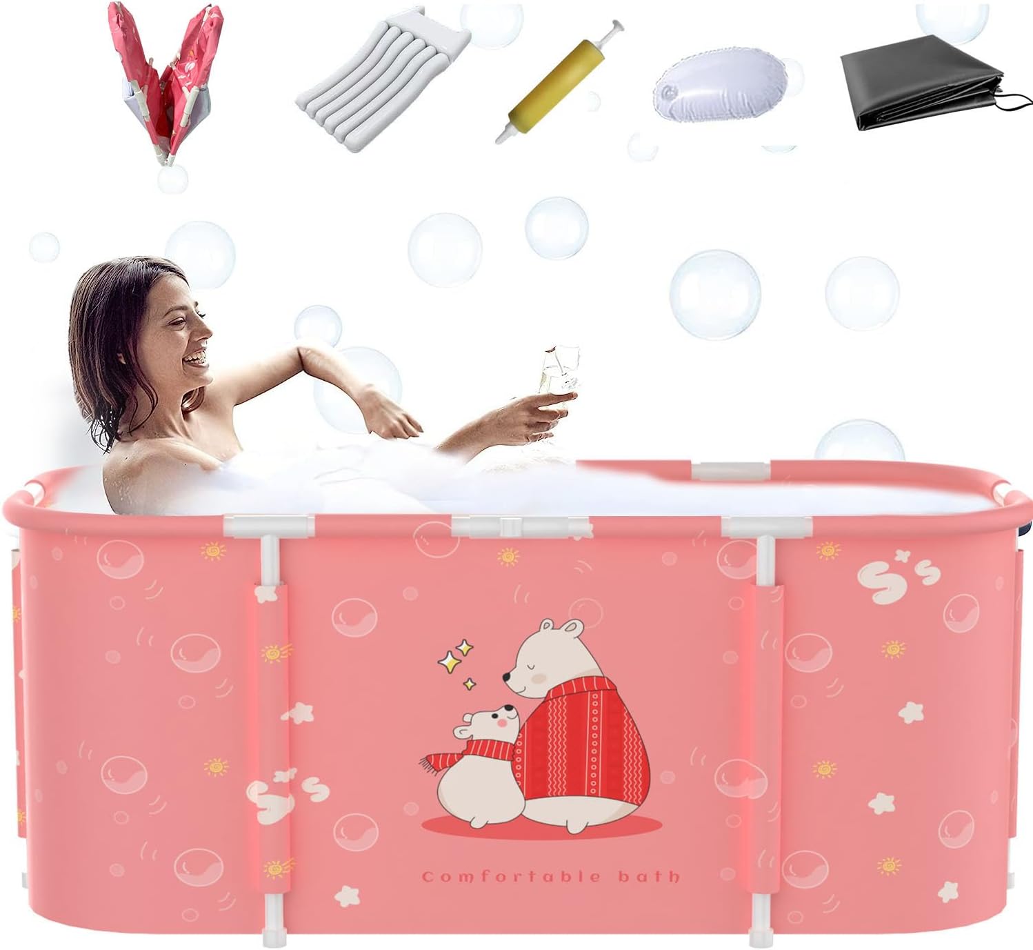 Portable Bathtub For Shower Stall, Large Foldable Freestanding Soaking ...