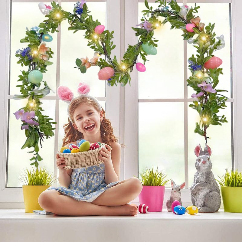 CENMORISE 6FT Lighted Easter Egg Garland with Mixed Flowers,Artificial ...