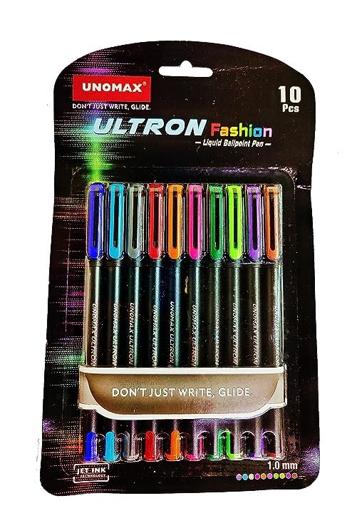Unomax Ultron Fashion Liquid Ball Point Pen | Set of 10 Pens | 10 Ink ...