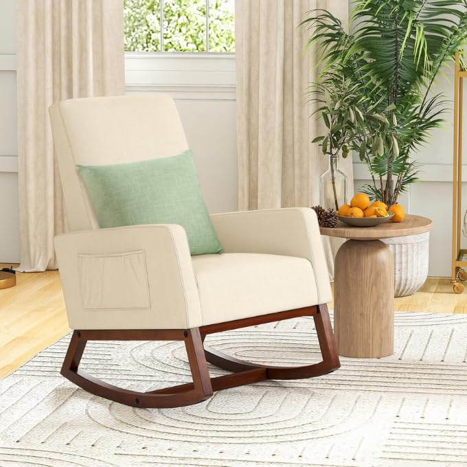 Amazon.com: KOMFOTT Upholstered Rocking Chair, Living Room Leisure ...