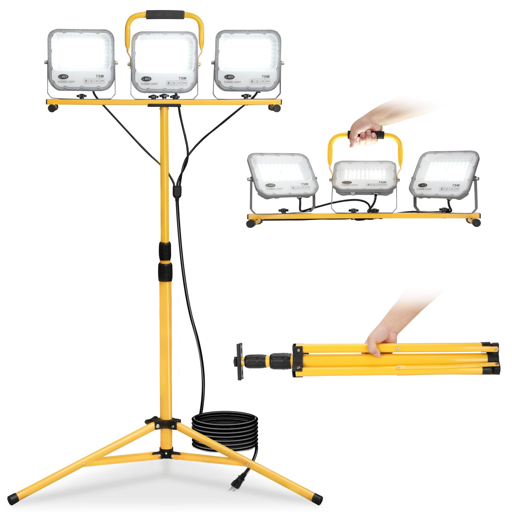 27000 Lumen Work Light with Stand, 9.4”-82.3” Portable Tripod LED ...