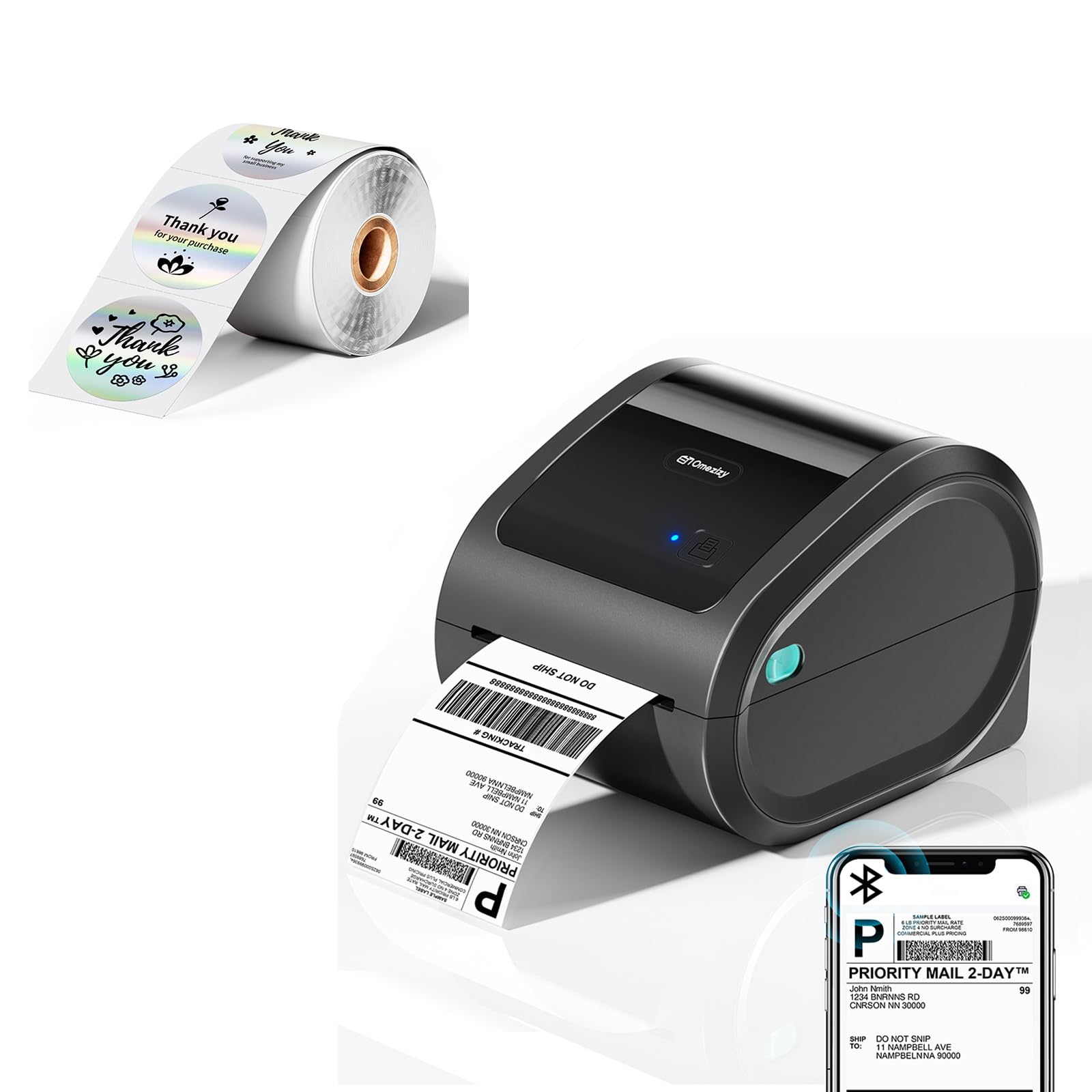 Amazon.com : Omezizy D520BT Bluetooth Shipping Label Printer and 1 Roll ...