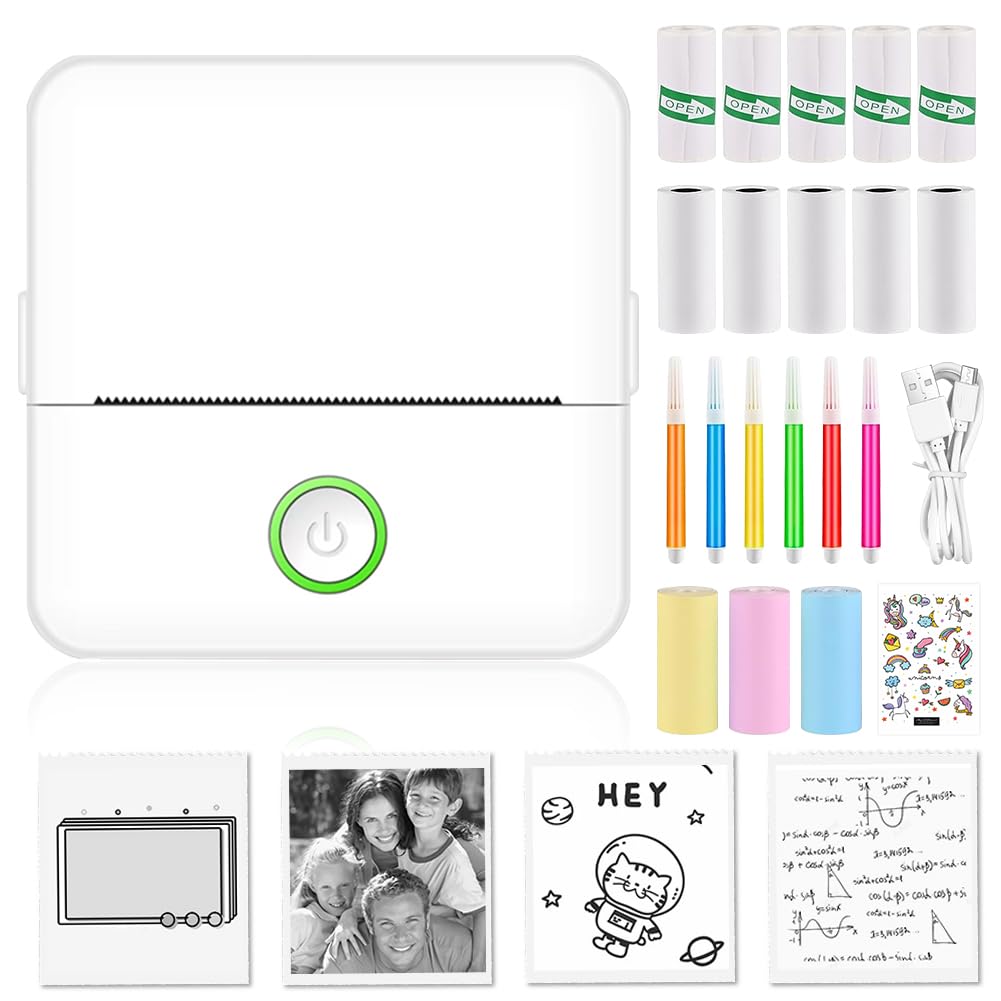 Portable Label Printer with 13 Roll Black White Printing Paper ...