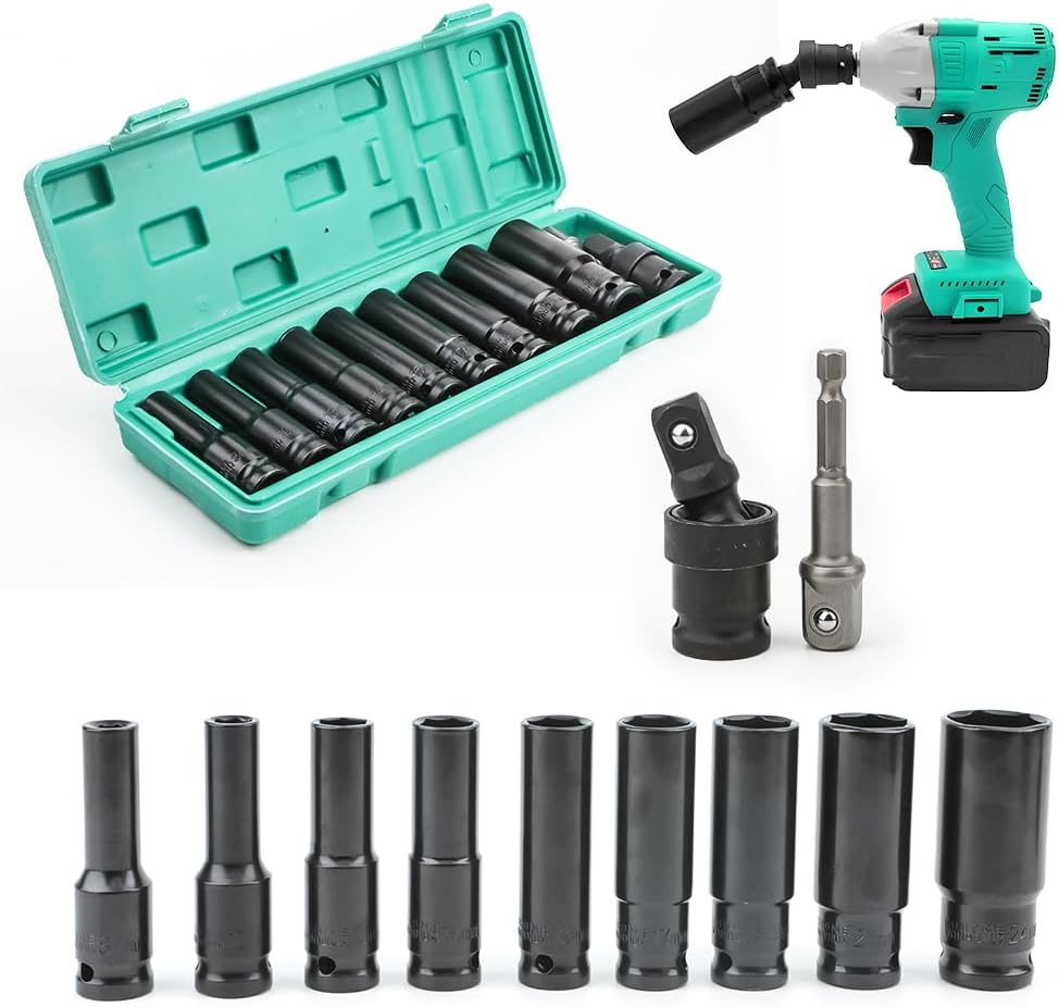 11 pcs 1/2 Metric Deep Impact Socket Set, Long Sockets 8mm to 24mm ...