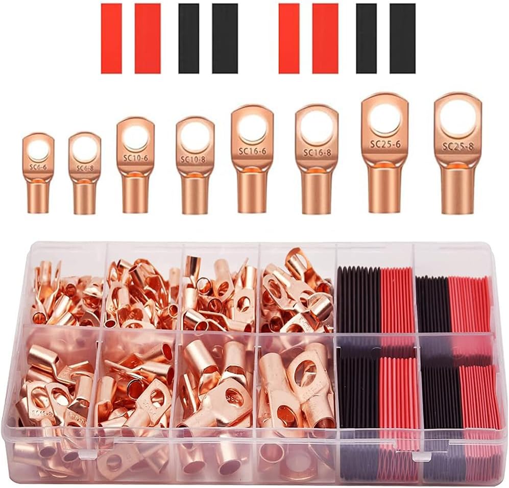Glarks 105Pcs 12 Type Heavy Duty Wire Lugs Battery Cable Tinned Copper ...