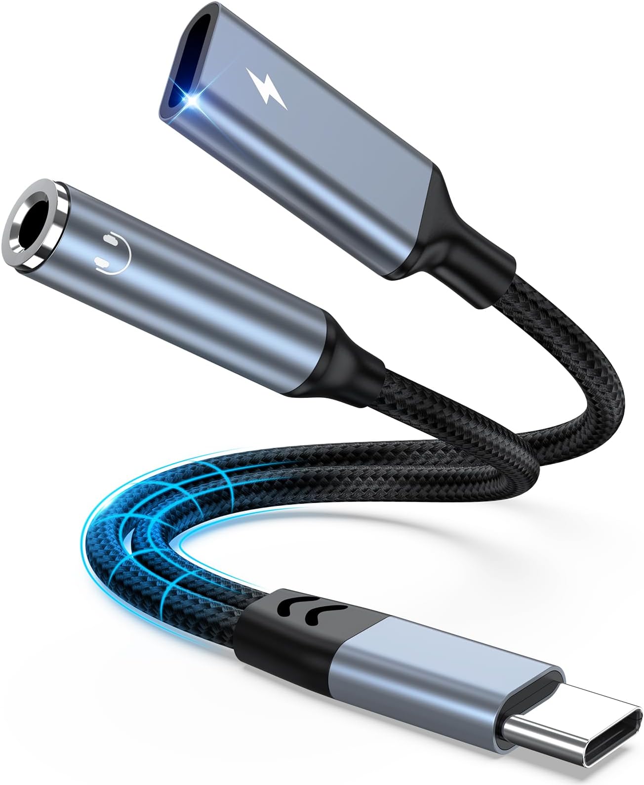 2 in 1 USB C to 3.5mm Jack Headphone Charger Adapter, USB Type C to Aux ...