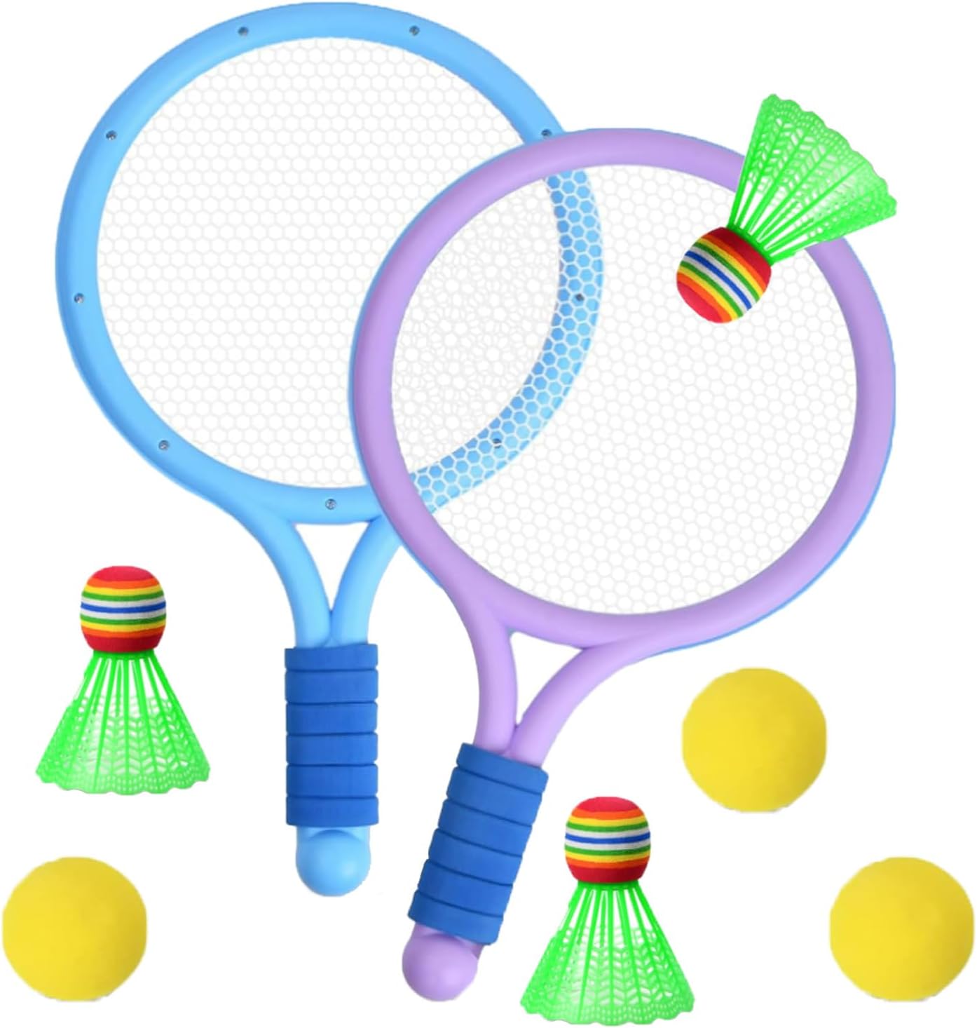 Kids Tennis Rackets Set, 2 Blue and Purple Plastic Tennis Rackets and 3 ...