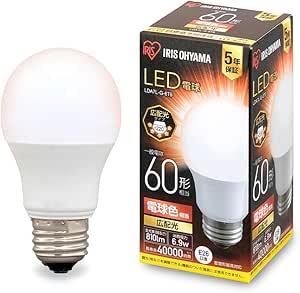 Amazon | 【E26】アイリスオーヤマ LED電球 60W形相当 電球色 口金直径26mm 広配光 密閉器具対応 LDA7L-G-6T6 | アイリスオーヤマ(IRIS OHYAMA ...
