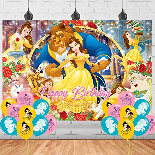 Snapklik.com : Beauty And The Beast Backdrop Birthday Banner For ...