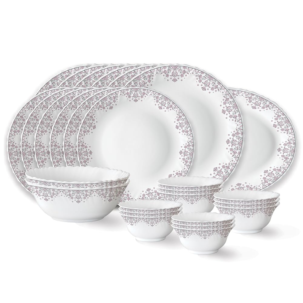 Larah by Borosil Lark Fluted Series Opalware Dinner Set | 27 Pieces for ...