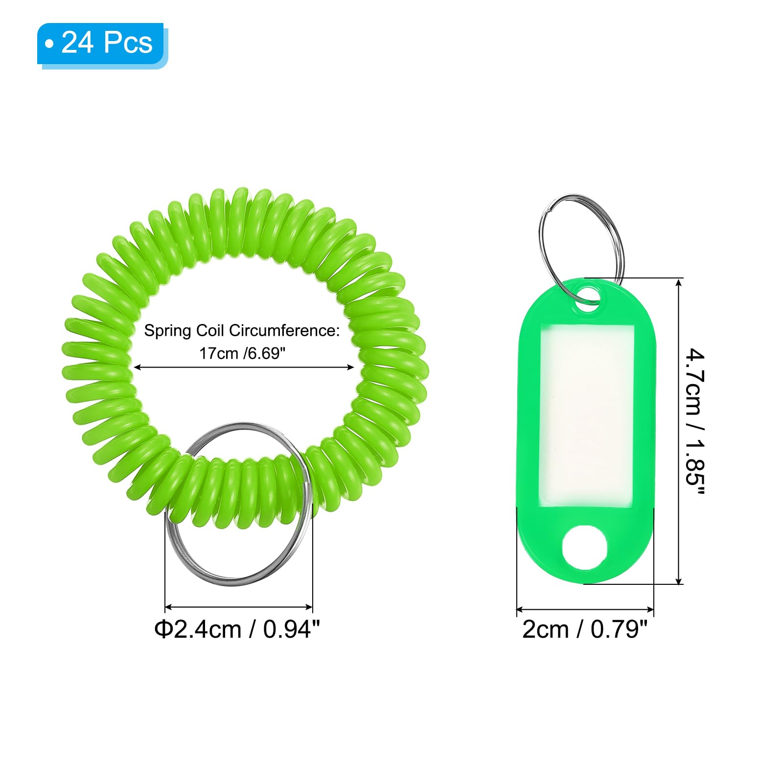 PATIKIL Wrist Coil Keychain with Tag, 24Pcs Spring Spiral Bracelet Ring ...