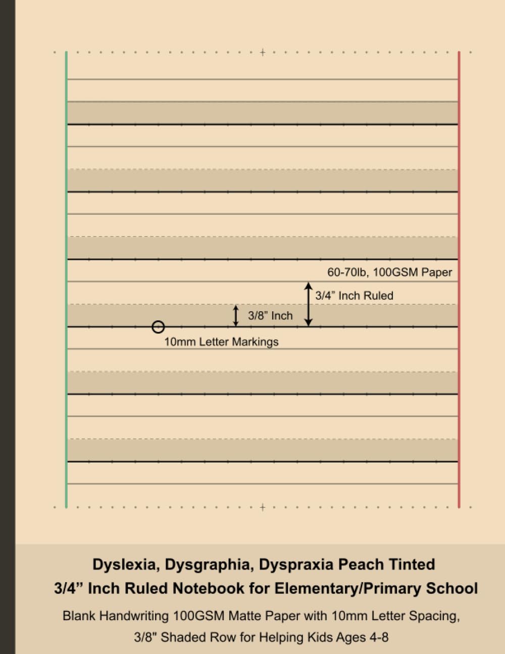 Dyslexia, Dysgraphia, Dyspraxia Peach Tinted 3/4” Inch Ruled Notebook ...