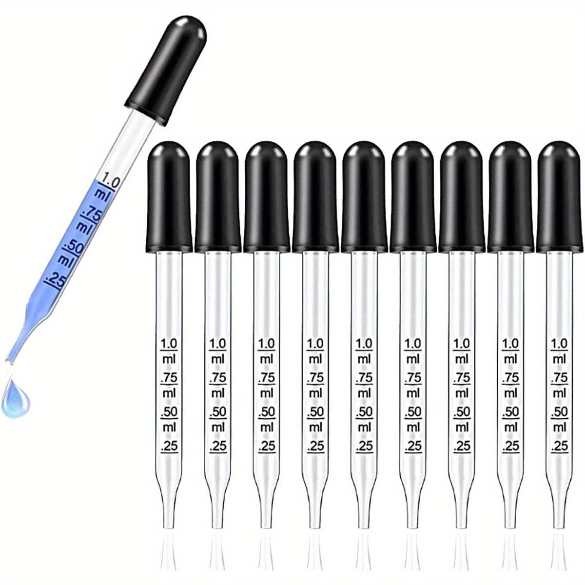 10 Pack Glass Medicine Dropper 1ML Straight Tip Calibrated Essential ...