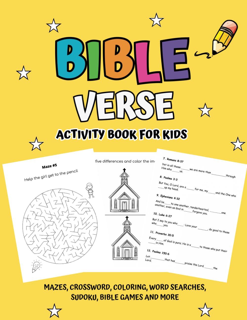 Bible Verse Activity Book for Kids: Coloring, Word Search, Mazes ...