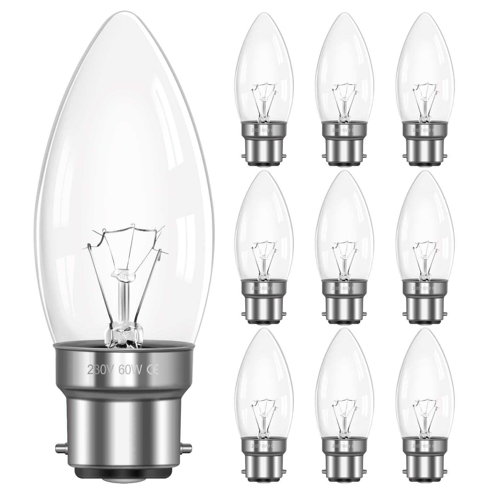 Morotty B22 Candle Bulbs Dimmable Warm White 2700K, 600LM, AC 230V, B22 ...