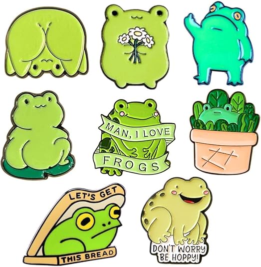 Amazon.com: 9PC Frog Pins Enamel Cute Funny Frogs Mushroom Enamel ...