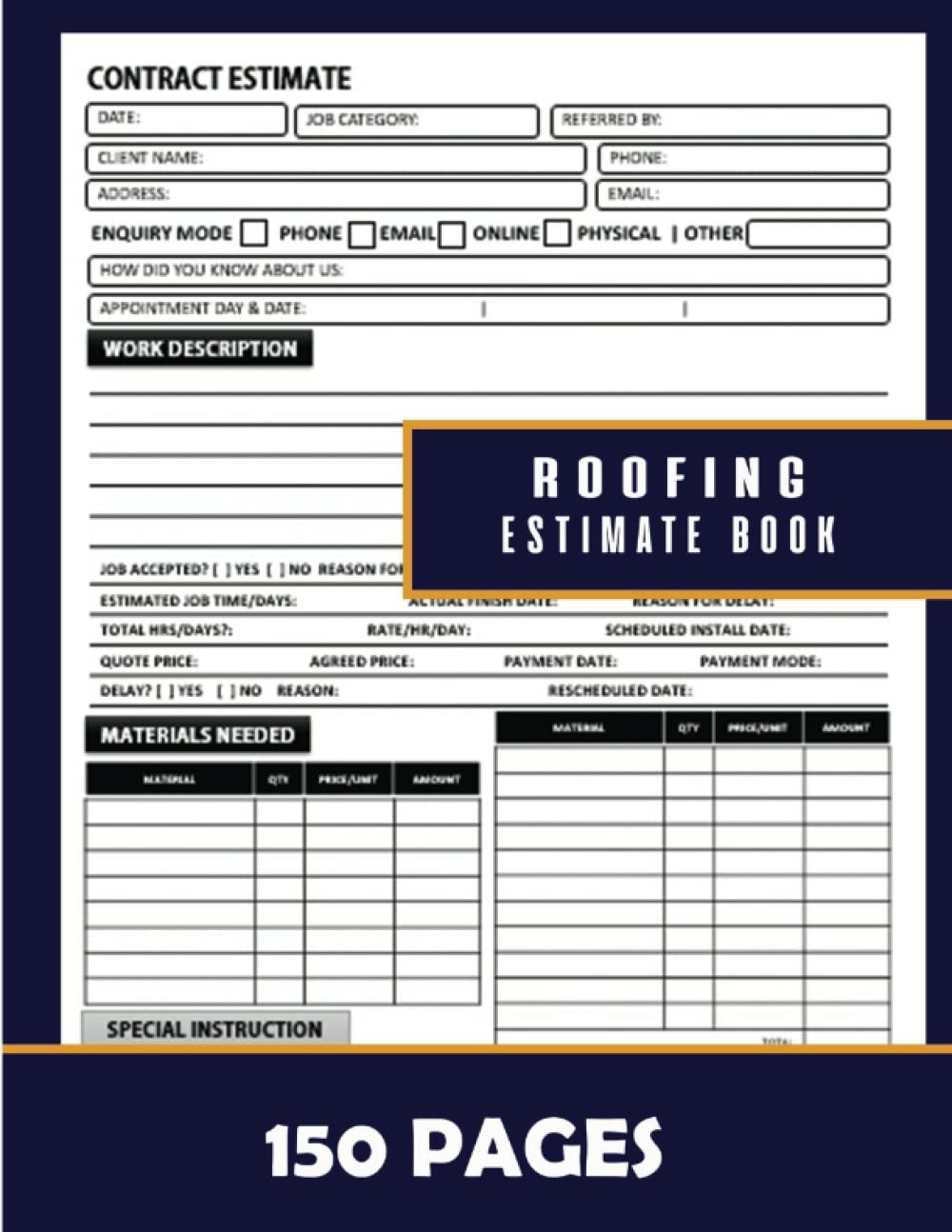 Roofing Estimate Book: Roofing Work Estimating Book To Track Job ...