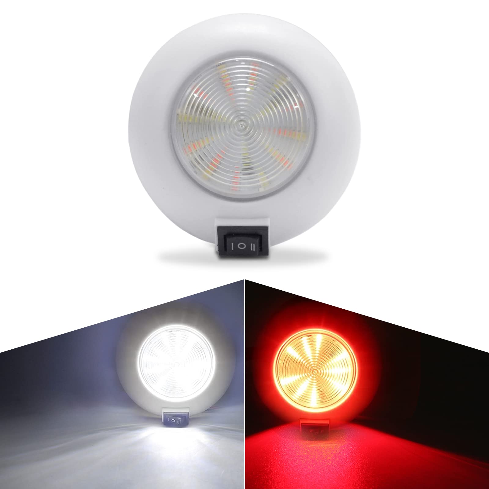 Snapklik.com : 4 Inch Round White+Red LED Utility Dome Interior Light ...