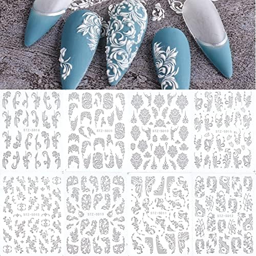 JMEOWIO 3D Embossed Spring Flower Nail Art Stickers Decals Self ...